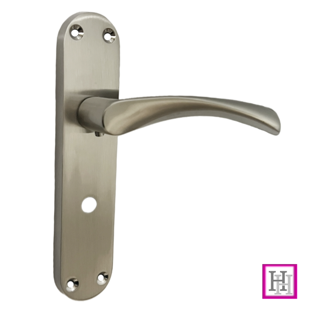DOOR HANDLE Modern WC / BATHROOM Satin with ARCHED LEVER HANDLE + BATH ...
