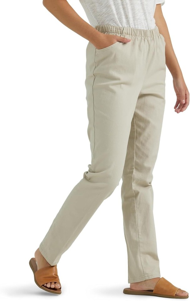 Chic Classic Collection Women's Stretch Elastic Waist 16, Khaki Slub ...