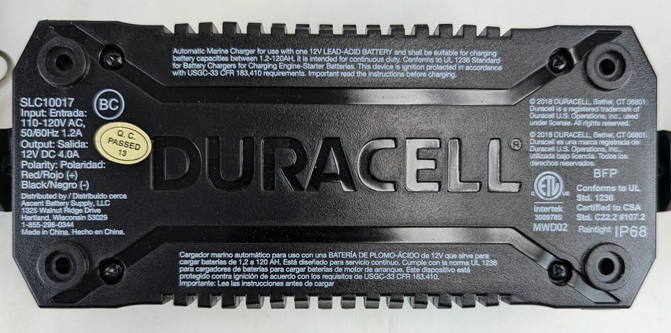 Duracell Ultra - Automatic Marine Charger - 4.0A - 12V - Waterproof ...