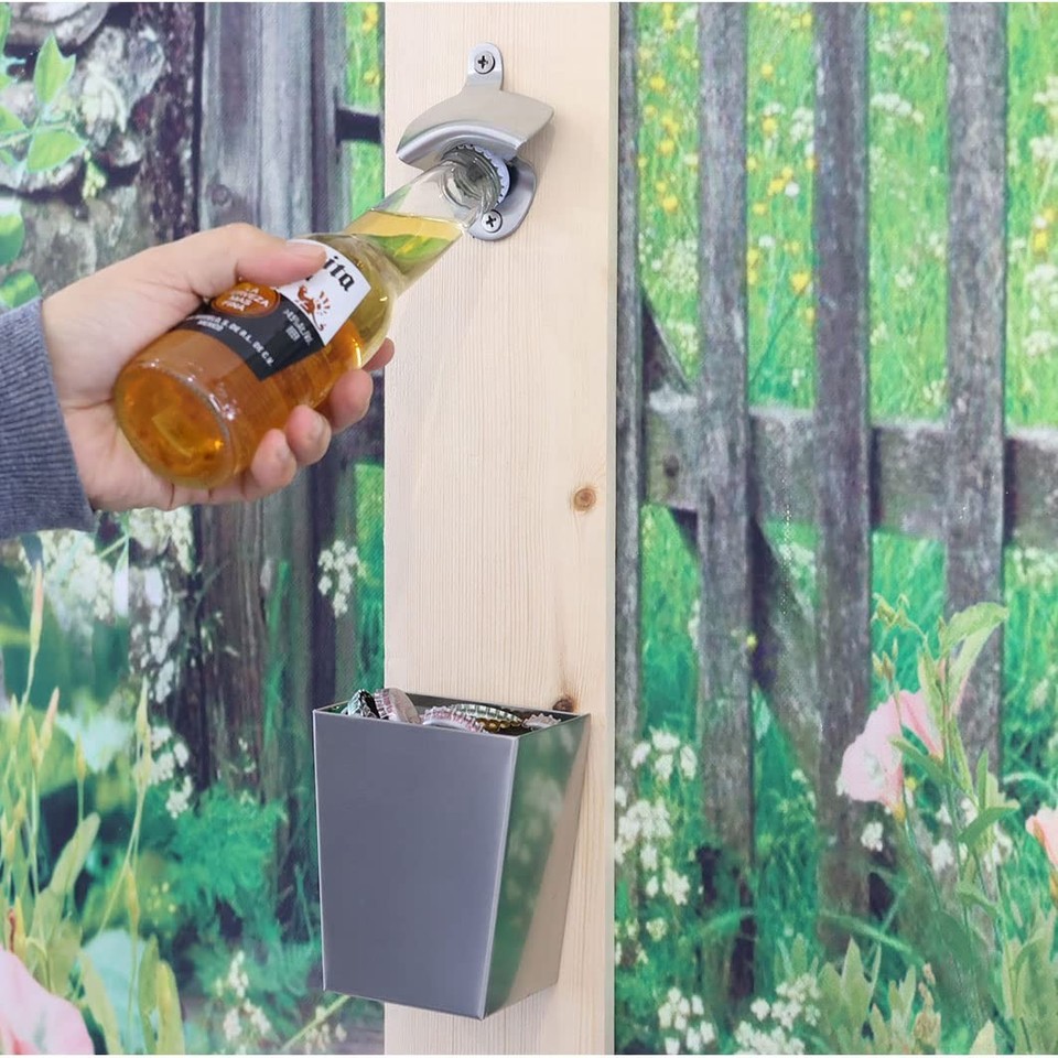 Jumiok Brushed Silver Bottle Top Collector Wall Mount Beer Cap Catcher ...