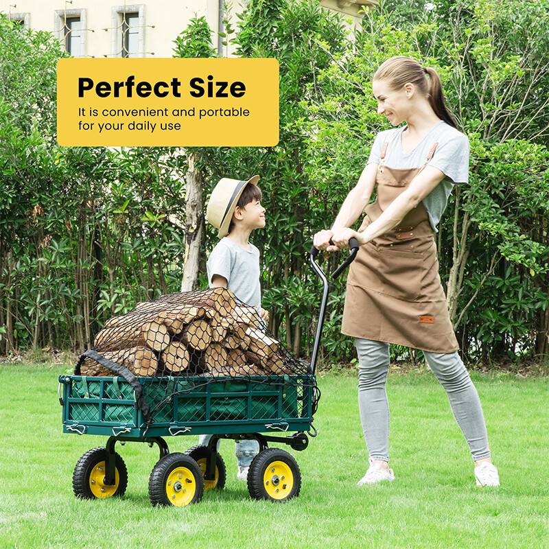 Garden Carts Heavy-Duty Yard Dump Wagon Cart Steel Lawn Utility Cart ...