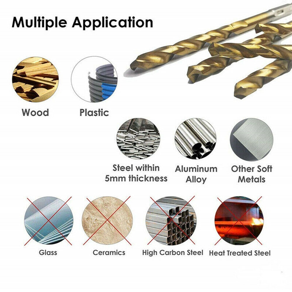 Drill Bit Plastic Titanium Coated Titanium Plating 1/4 Hex Shank 16pcs ...