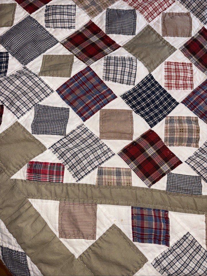 Handmade Pieced Patchwork Plaid Quilt Blanket, 62 X 82 Cotton Twin Full ...