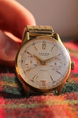 Lator Vintage Chronograph Mechanical Manual-Wind Gold-Plated Men's ...