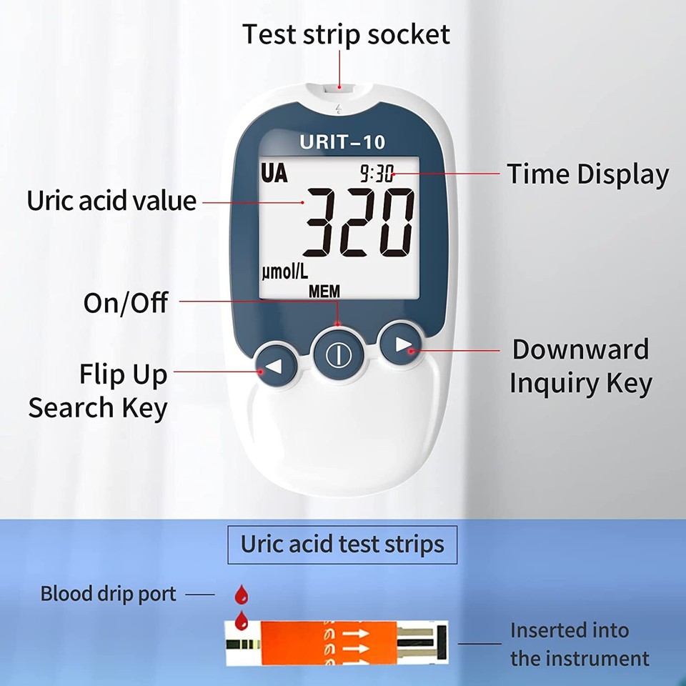 URIT-10 Uric Acid Meter Uric Tester 25pcs Test Strips 25 Second Fast ...