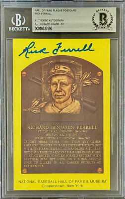 Rick Ferrell Signed Autographed Hall of Fame Plaque Postcard Beckett ...