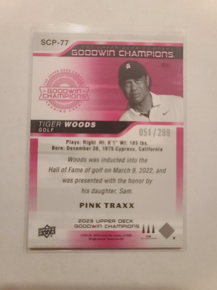 2023 UD Goodwin Champions Platinum Tiger Woods #SCP-77 Pink Traxx 51/ ...