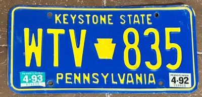 Pennsylvania 1993 KEYSTONE STATE License Plate # WTV-835 | eBay
