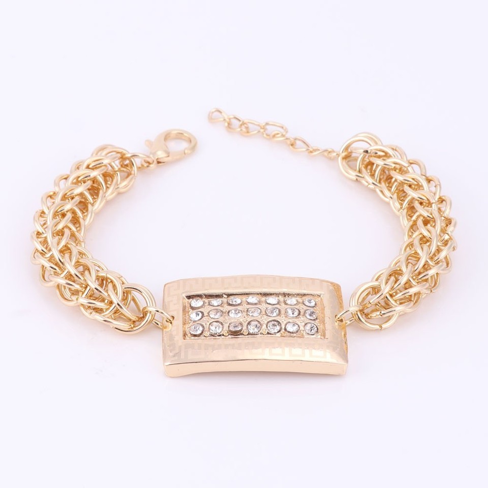 Gold Plated Crystal 4 Pieces Jewelry Set with Thick Box Shape Chain | eBay