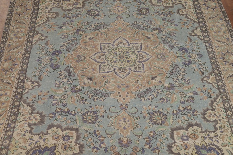 Traditional Handmade Wool Rug Light Blue Medallion Tebriz Area 9x12 | eBay