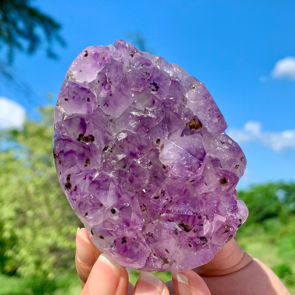 249G Natural Amethyst geode symbiosis Rutilated quartz gem crystal ...