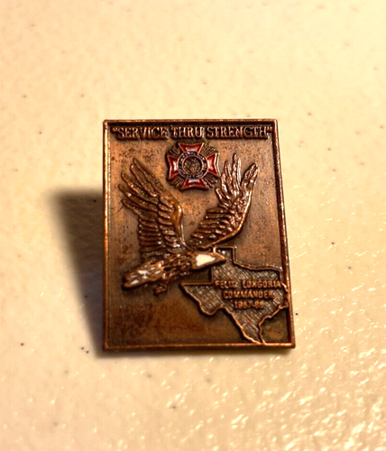 Vintage VFW Service Through Strength Lapel pin Texas ou60 1.5 Commander ...