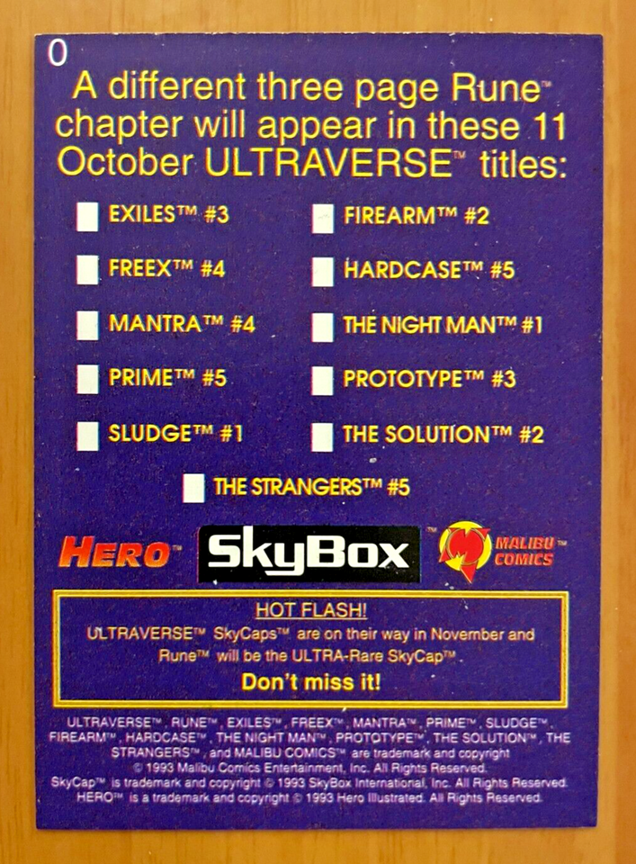 1993 Malibu Comics Rune ULTRAVERSE Promo Card #0 - Barry Windor-Smith ...