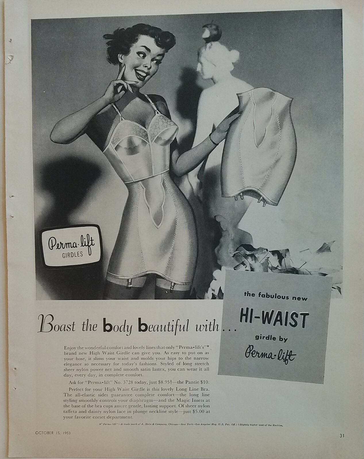 1953 women's Perma lift high waist girdle garters bra vintage fashion ...