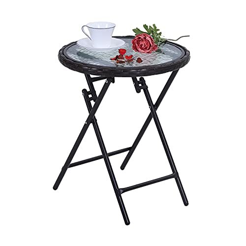 Outdoor End Table Folding Small Round Portable Bistro Coffee with ...