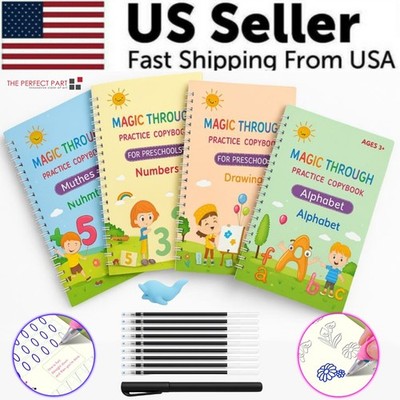 16Pcs Grooved Magic Practice Copybook Set Boys Girls Handwriting Book ...