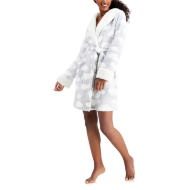 Jenni Women's Hooded Short Cozy Robe Embossed Clouds XS/S | eBay