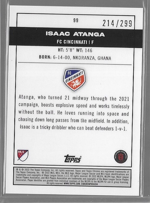 2022 Topps Chrome MLS Aqua Lava Refractor /299 - Isaac Atanga | eBay