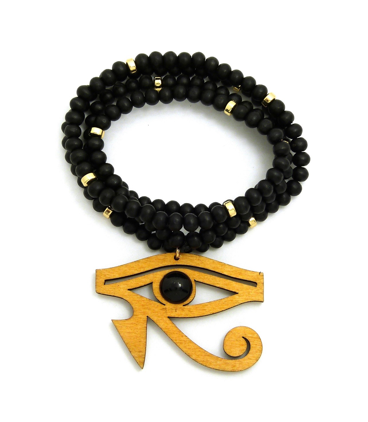 NEW EGYPTIAN EYE OF HORUS PENDANT & 30" WOOD BEAD CHAIN HIP HOP ...