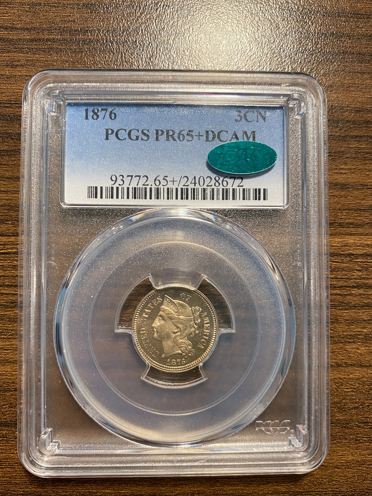 1876-P Three Cent Nickel 3CN PCGS PROOF PF PR 65 DEEP CAMEO (DCAM) CAC ...