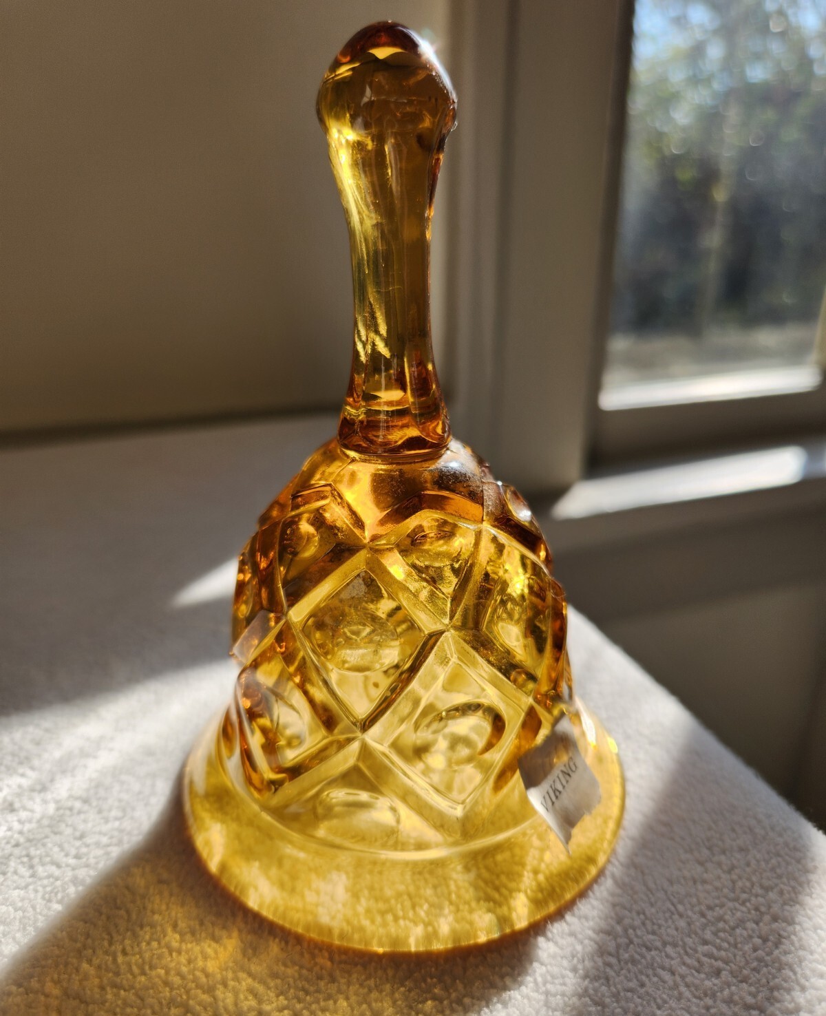 Vintage Viking Amber Glass Bell 7715 Diamond Thumbprint 5 1/4" with ...