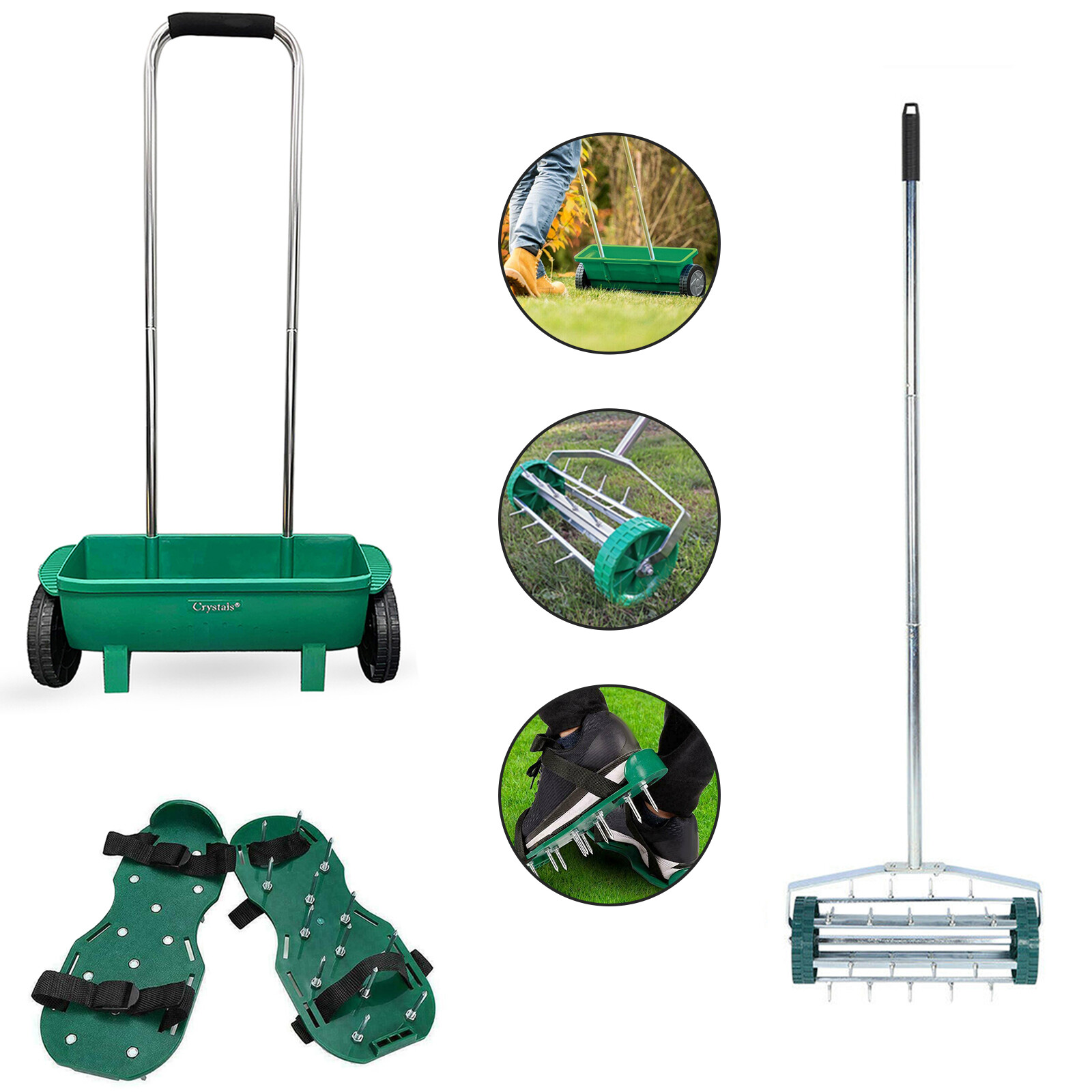 Garden Lawn Roller Aerator/Spiker Shoe & Soil Seed Grit Fertiliser Feed ...