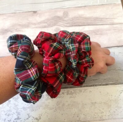 Handmade Tartan red green hair scrunchie scrunchies bobble christmas ...