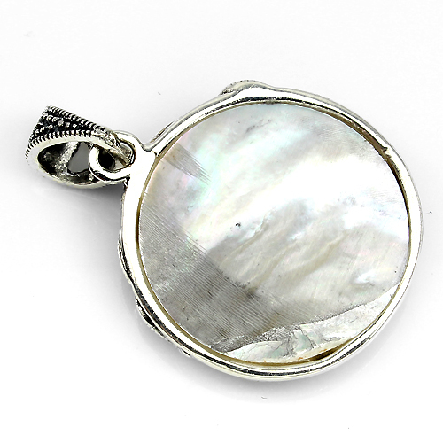 CHARMING CREAMY WHITE MOTHER OF PEARL-SWISS MARCASITE 925 SILVER ...