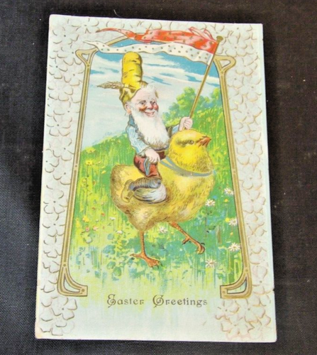 Vintage Easter Postcard Gnome Elf Riding a Chicken-Very Rare | eBay