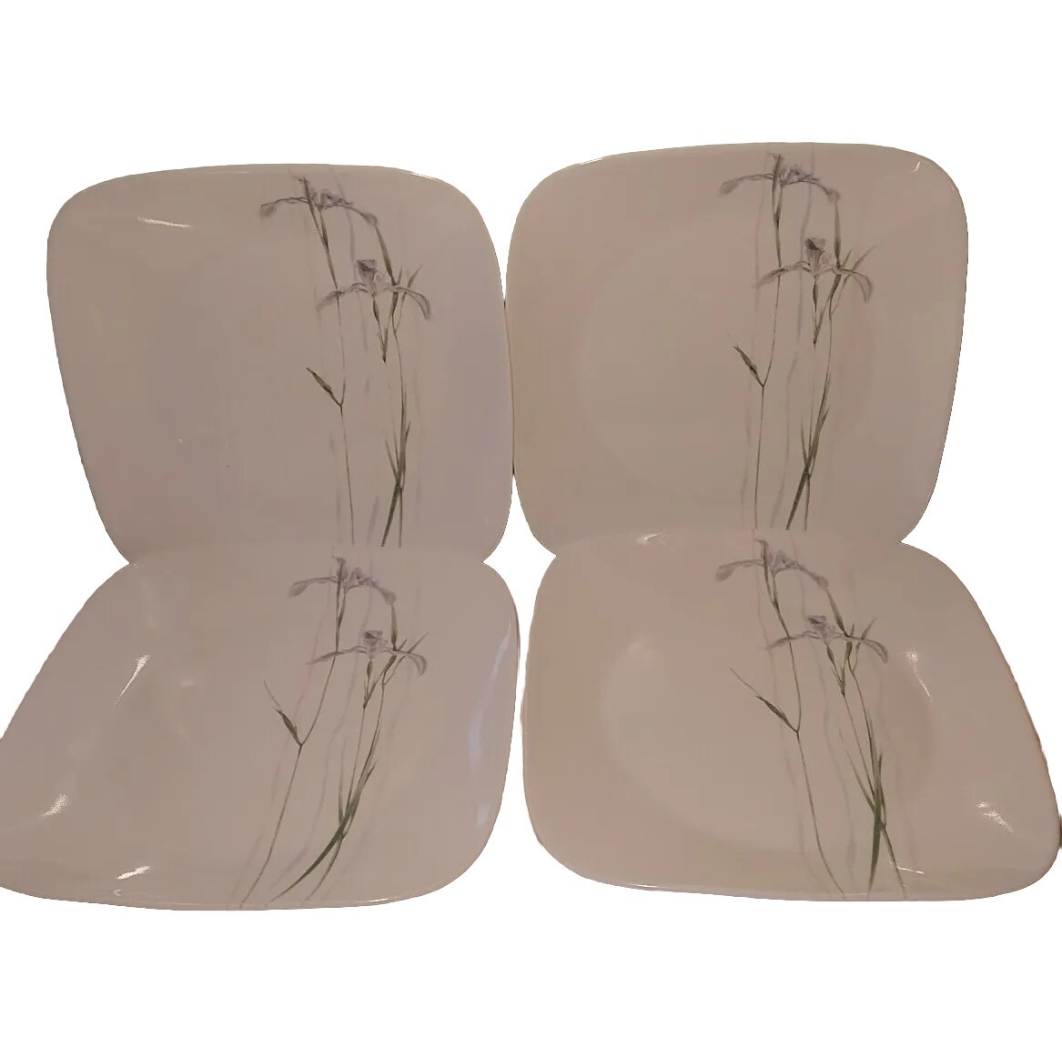 Lot/4 Corelle Shadow Iris Pattern Square 10 1/2” Dinner Plates Corning ...