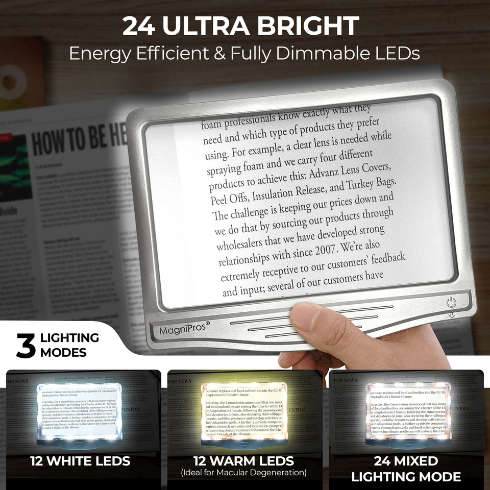 5X Page Magnifier with Eye Caring 3 Light Modes for Reading Small Fonts ...