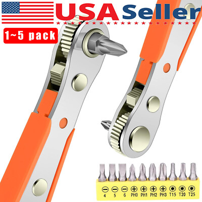 Ratcheting Right Angle Screwdriver Hex Drive 90 Degree Offset + 10PCS ...