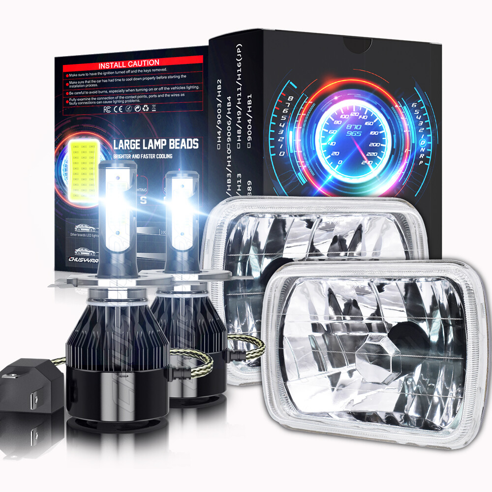 7"X6" inch Sealed Beam Headlight Conversion High/Low Beam+ COB H4 LED ...