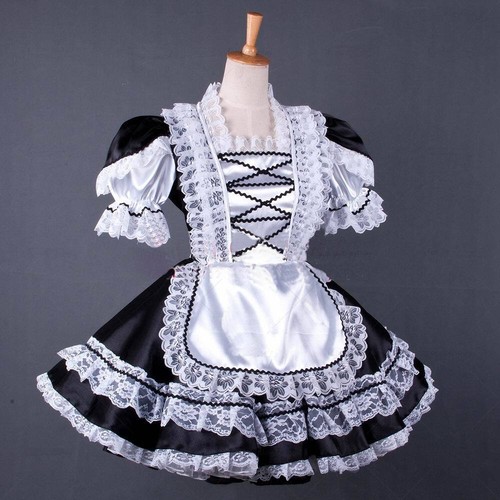 French Maid Girl Sissy Lockable Satin Dress Cosplay Costume Tailor-made ...