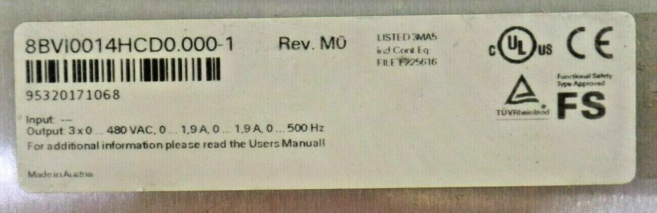 B&R Automation Drive I0014D 8BVI0055HCD0.000-1 Rev. M0~ For Parts ...