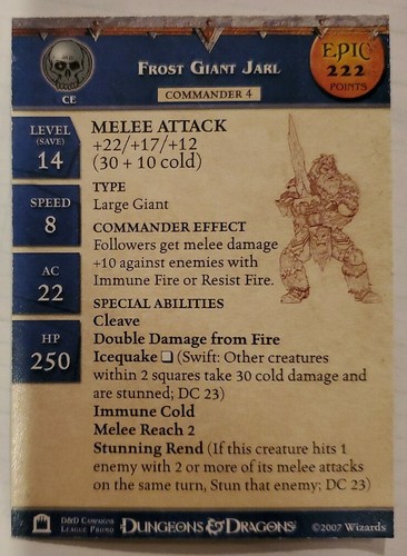 D&D Miniatures Night Below FROST GIANT JARL #52 EPIC Stat Card Promo | eBay