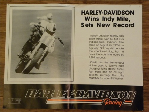 HARLEY XR750 Racing POSTER Scott PARKER sets a record time at the 1985 ...