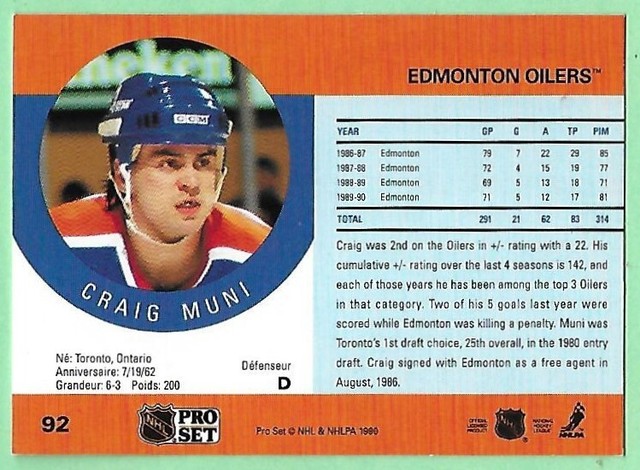 1990-91 Pro Set - #92 Craig Muni for sale online | eBay