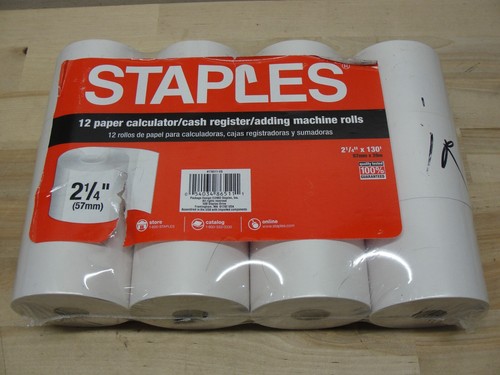 NEW STAPLES 12 PAPER CALCULATOR CASH REGISTER ADDING MACHINE ROLLS 2 1/ ...