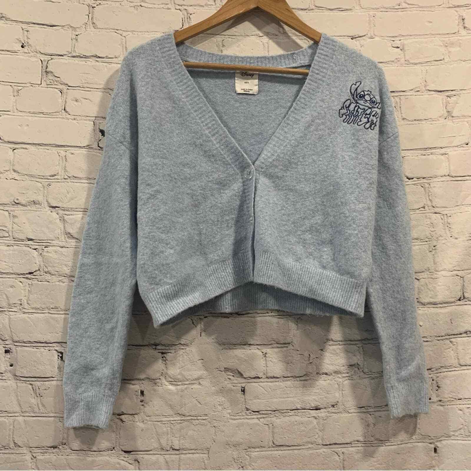 Disney Stitch Light Blue Fuzzy Button Cardigan Size XS - Gem