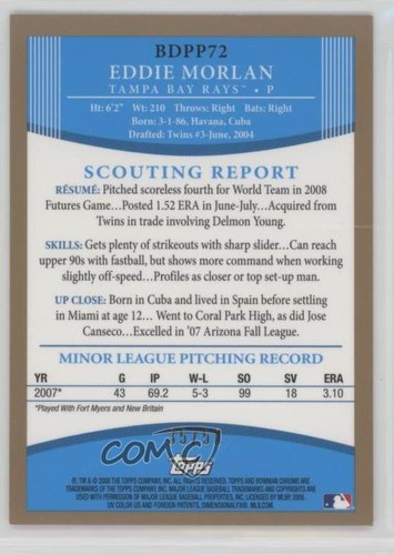 2008 Bowman Draft Prospects Chrome Gold Refractor /50 Eddie Morlan # ...