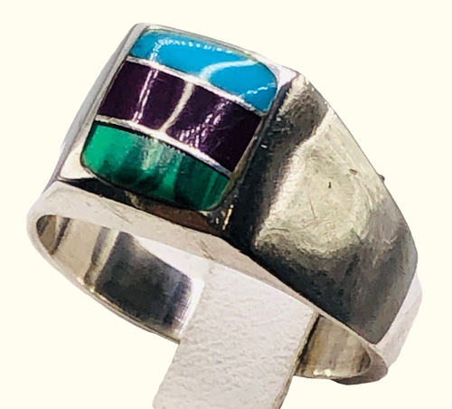 Taxco Mexico Inlay Multi Gemstone Sterling Silver Mens Ring 8.5 | eBay