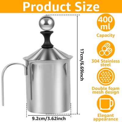 Manual Milk Frother 400ML 304 Stainless Steel Hand Pump Milk Foamer with BalWc | eBay