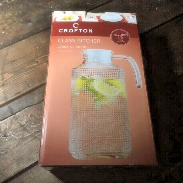 Crofton Glass Pitcher Holds 1.85 Liters 1.95 quarts Cut Glass White Lid ...