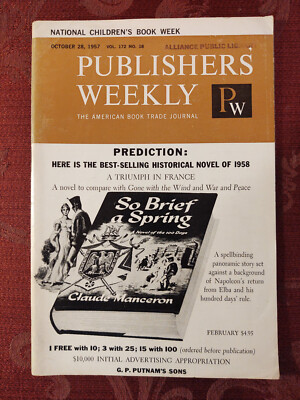 PUBLISHERs WEEKLY Book Trade Journal Magazine October 28 1957 Claude ...