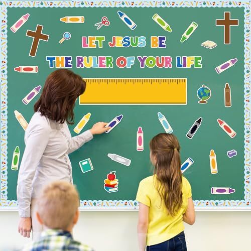 Back to School Religious Bulletin Board - 107Pcs Let Jesus Be The Ruler ...