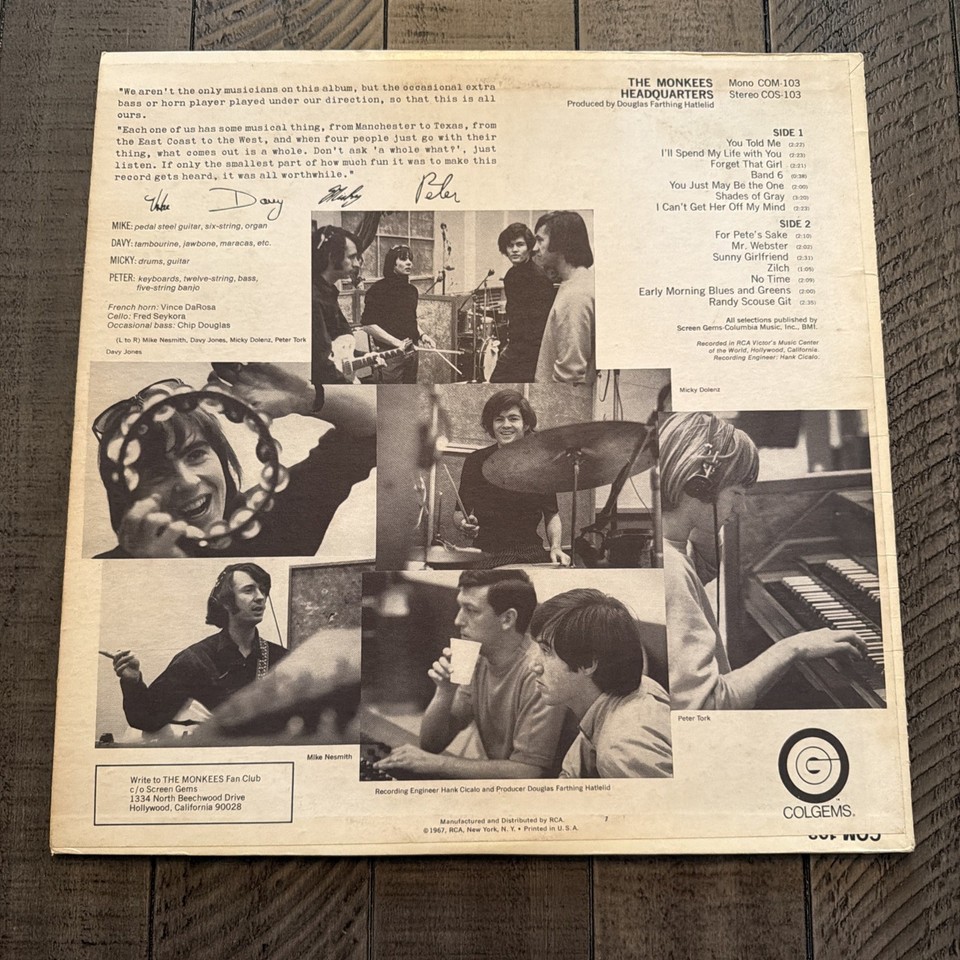 The Monkeys Vinyl LP HeadQuarters 1967 Mono EX/VG Record Album | eBay