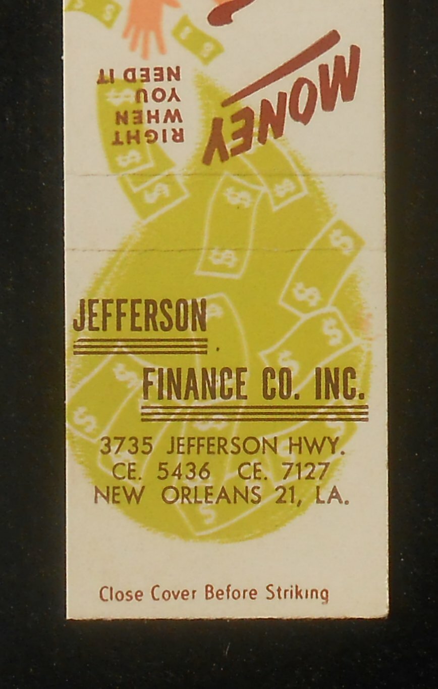 1950s Money When You Need It Jefferson Finance Co. New Orleans LA ...
