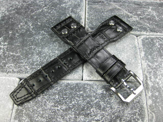 20mm Military Button Leather Strap Black Rivet Watch Band Top Gun IWC ...
