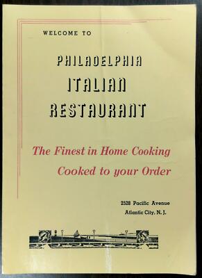 1950's Original Menu PHILADELPHIA ITALIAN RESTAURANT Atlantic City New ...